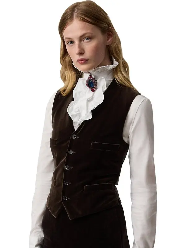Ralph Lauren Jaiden Stretch Velvet Vest - Dark Brown
