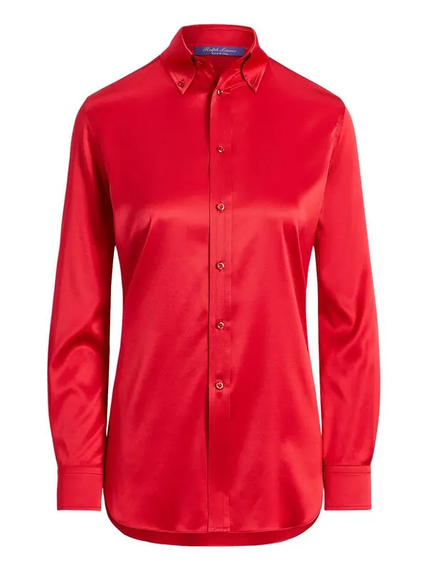 Ralph Lauren Cameron Straight Fit Silk Shirt - Bright Red