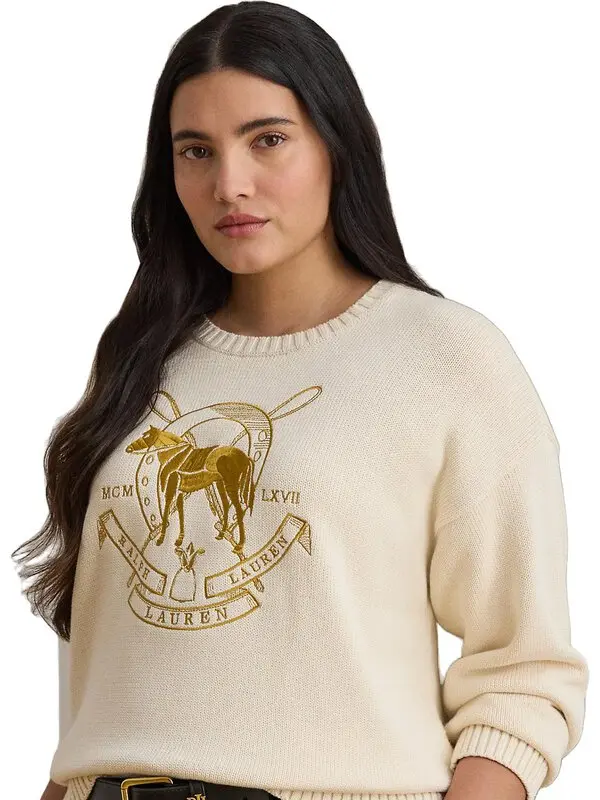 Ralph Lauren Embroidered Cotton Crewneck Sweater - Mascarpone Cream