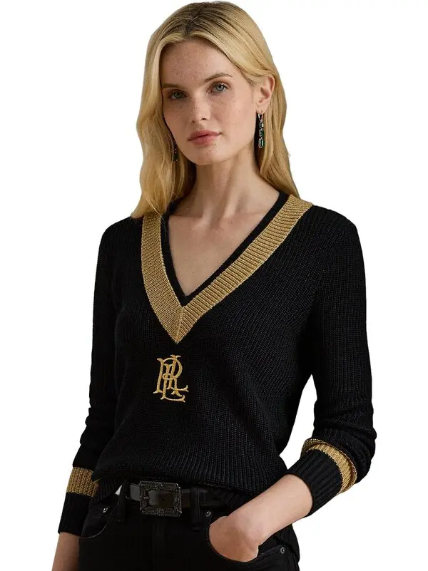 Ralph Lauren Cricket Sweater - Black/relic Gold Metallic