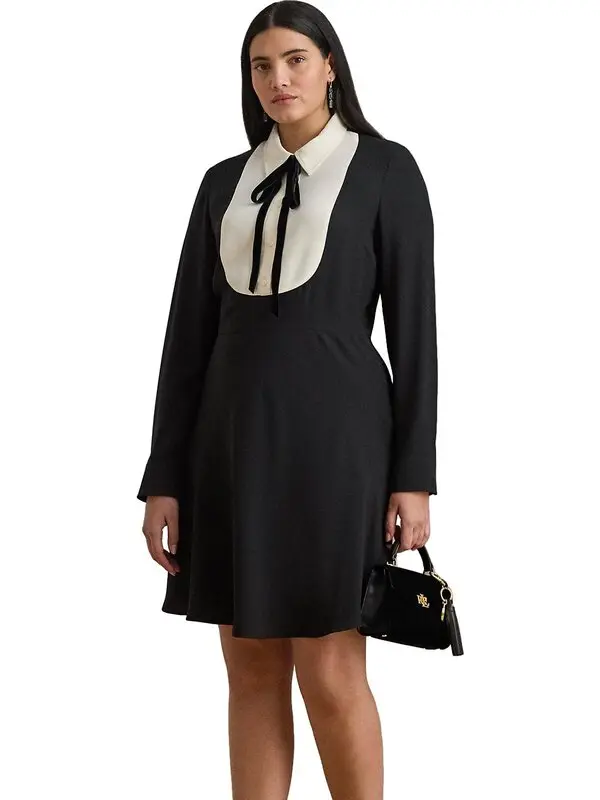 Ralph Lauren Two-tone Georgette Tie-neck Dress - Black/mascarpone Cream