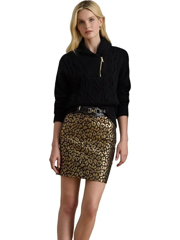 Ralph Lauren Metallic Ocelot Jacquard Pencil Miniskirt - Black/gold Metallic