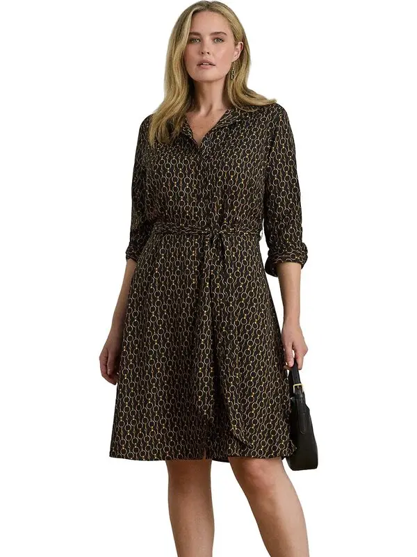 Ralph Lauren Chain-print Crepe Shirtdress - Black Multi