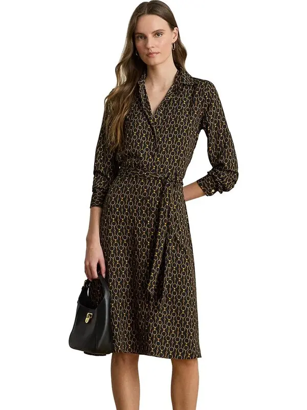 Ralph Lauren Chain-print Crepe Shirt Dress - Black Multi