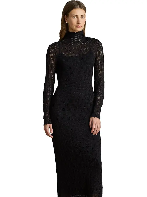 Ralph Lauren Pointelle-knit Turtleneck Sweater Dress - Black