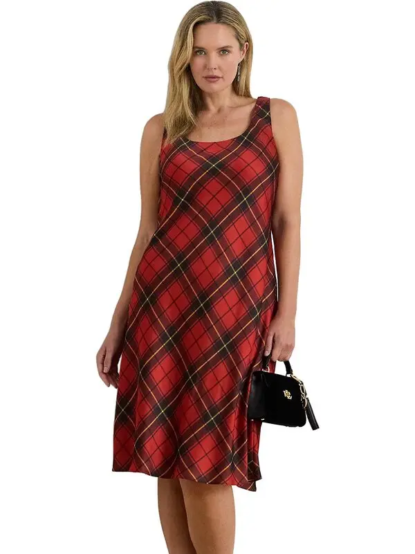 Ralph Lauren Plaid Satin Cocktail Dress - Black/red