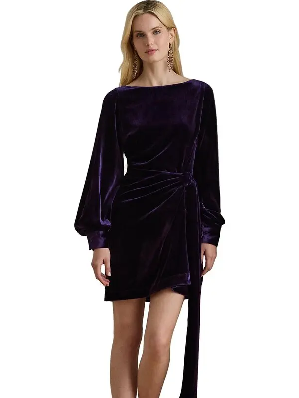Ralph Lauren Velvet Tie-front Cocktail Dress - Violet Gem Velvet