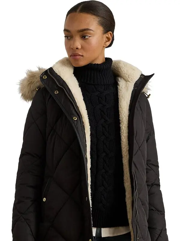 Ralph Lauren Faux-fur-trim Hooded Quilted Coat - Black