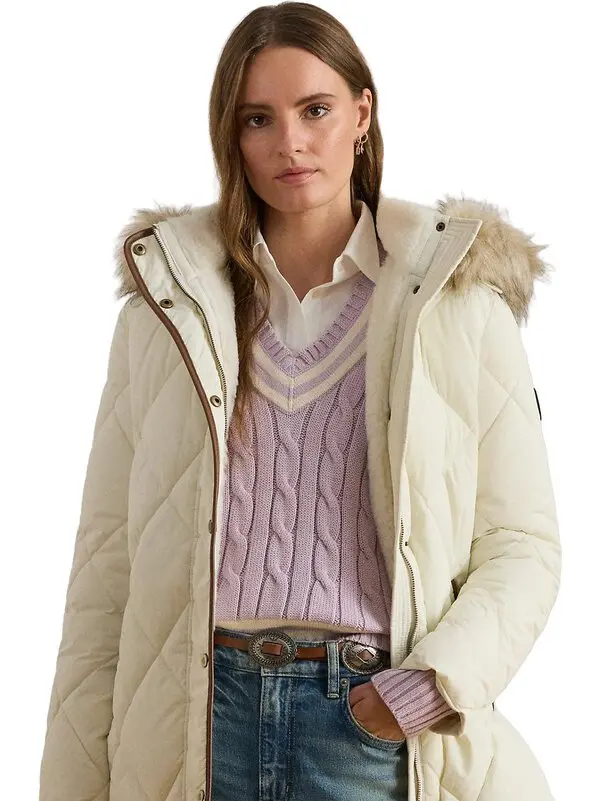 Ralph Lauren Faux-fur-trim Hooded Quilted Coat - Cream