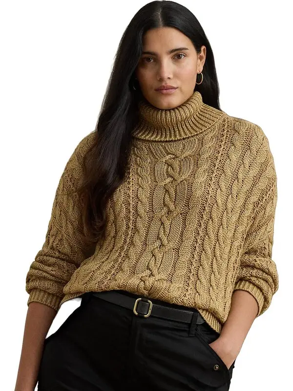 Ralph Lauren Metallic Cable-knit Turtleneck Sweater - Relic Gold Metallic