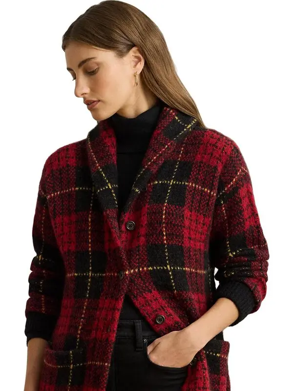 Ralph Lauren Plaid Shawl-collar Cardigan - Black/red Multi