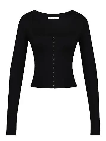 House Of Cb Square-neck Long-sleeved Stretch-woven Top - Black