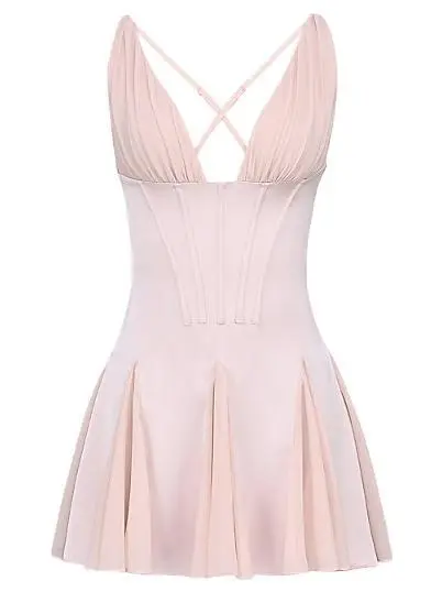 House Of Cb Samida Plunge-neck Stretch-satin Mini Dress - Pink