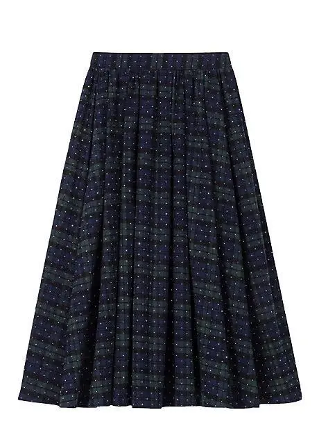 Maje Checked Cotton Midi Skirt With Rhinestone Embellishment - Blue / Green