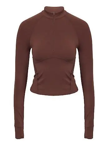 ADANOLA Ultimate Long-sleeved Stretch-woven Top - Chocolate Brown