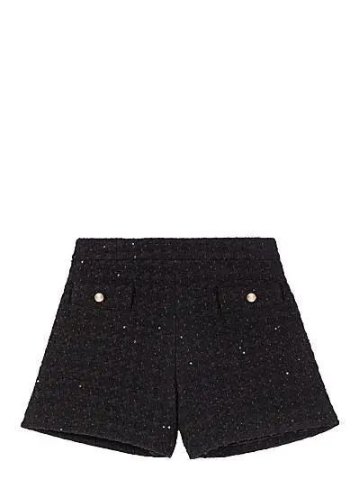 Maje Rhinestone-embellished Tweed Shorts - Black