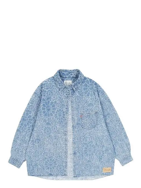 TAKASHI MURAKAMI Flowers And Skulls Jacquard Denim Haori Shirt - Light Blue