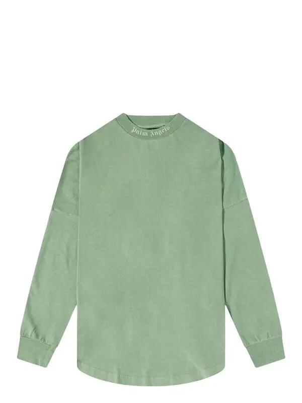 Palm Angels Long Sleeve Garment Dyed Logo T-shirt - Green