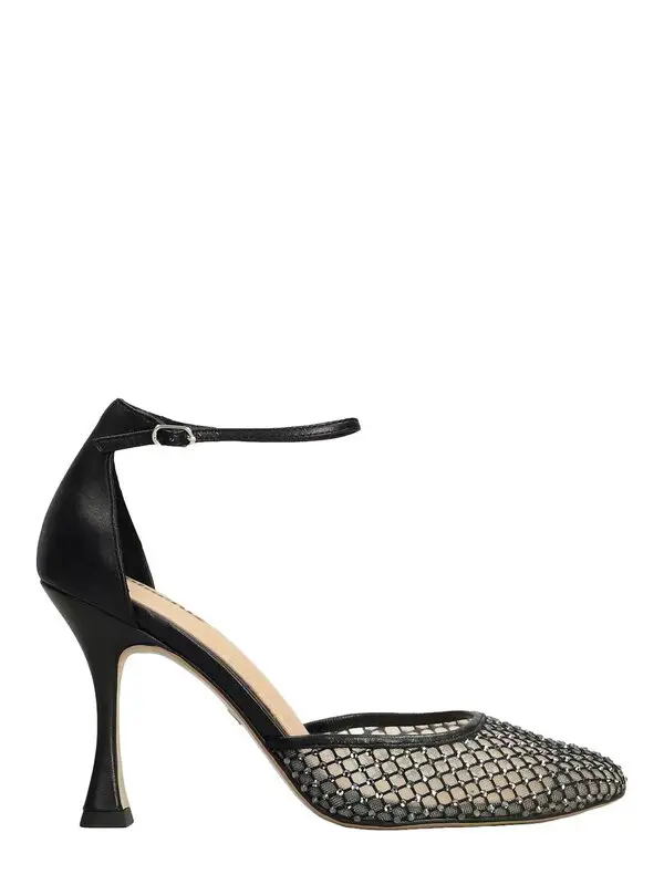 Lola Cruz Embellished Mesh Heeled Pumps - Black