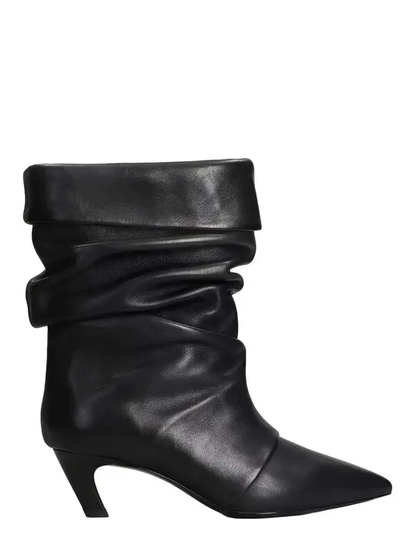 Ash Leather Slouch Boots - Black