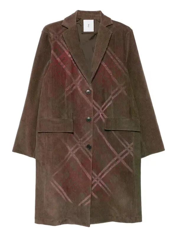 WHY CI Checked Corduroy Coat - Brown