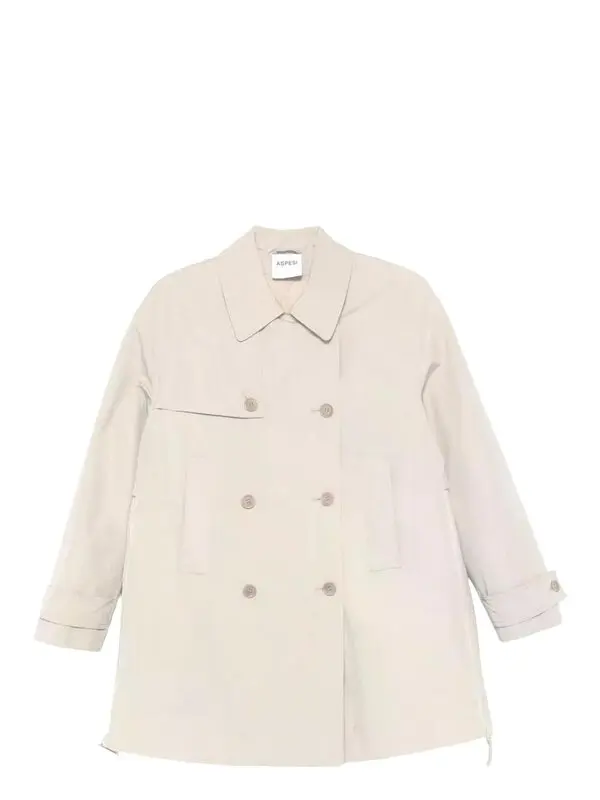 Aspesi Double-breasted Coat With Zip Detail - Neutrals