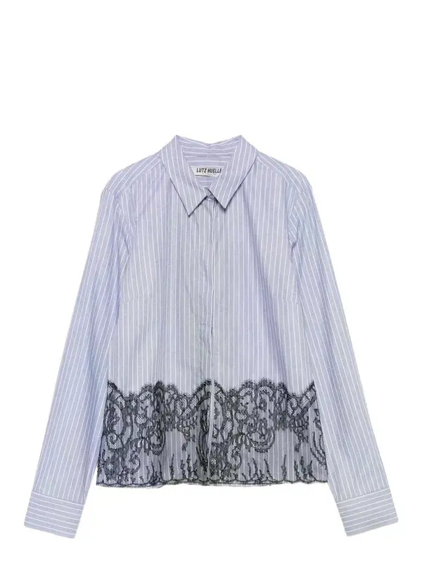 LUTZ HUELLE Striped Lace-trimmed Shirt - Blue