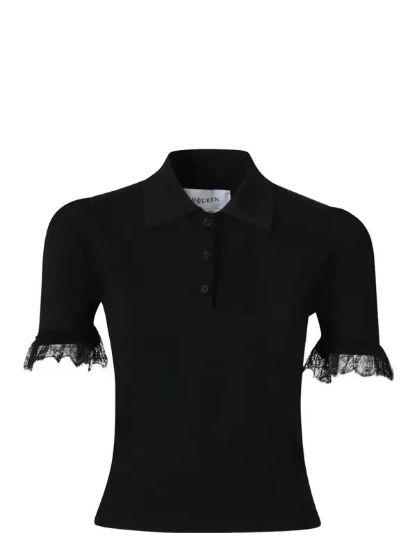 Alexander McQueen Lace-trim Polo Top - Black