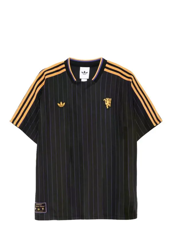 Adidas Pinstripe Striped Three-stripe Logo T-shirt - Black