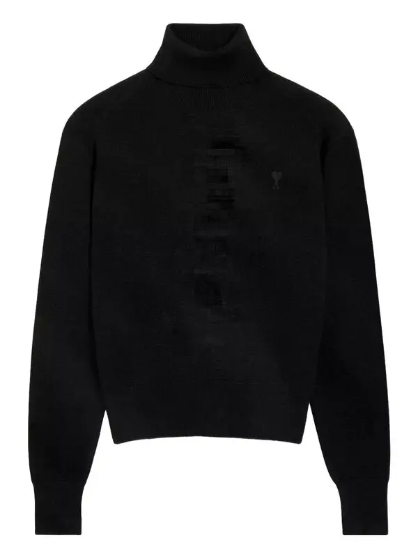 Ami De Coeur-embroidered Turtleneck Sweater - Black