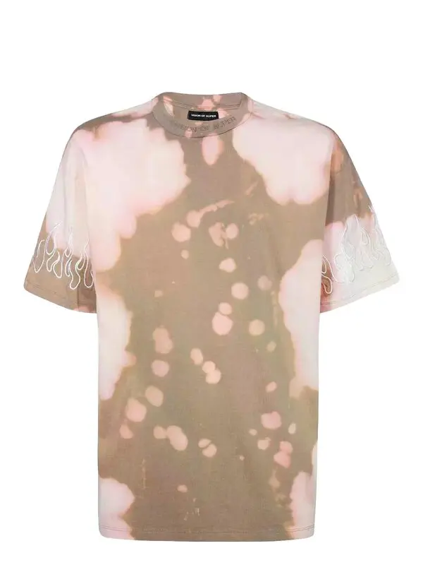 VISION OF SUPER Flame-embroidered Bleached T-shirt - Brown