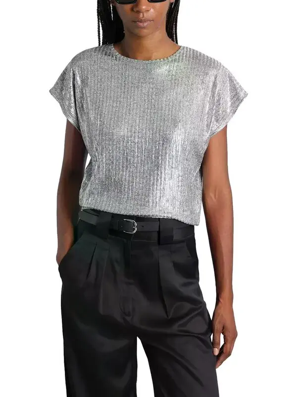 IRO PARIS Metallic Ribbed Knit Top - Silver