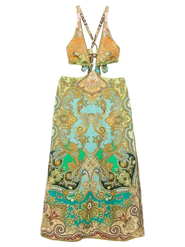 ALEMAIS Paisley-print Cut-out Dress - Green