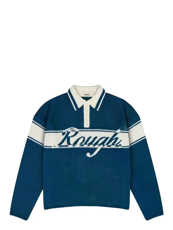 ROUGH. Rugby-stripe Long-sleeve Polo Shirt - Blue