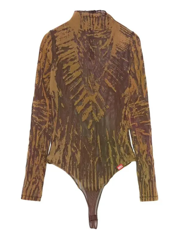 DIESEL® Abstract-print High-neck Bodysuit - Brown