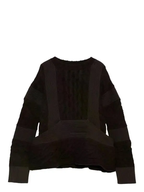 Sacai Cable-knit Panelled Sweater - Brown