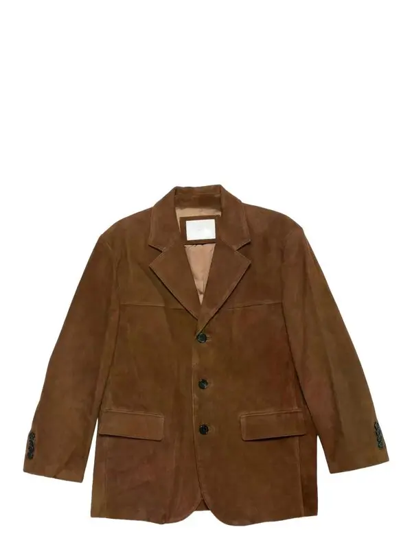 DUNST Suede Leather Jacket With Button Fastening - Brown