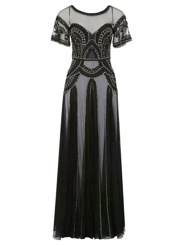TEMPERLEY LONDON Camile Embroidered Pleated Gown - Black