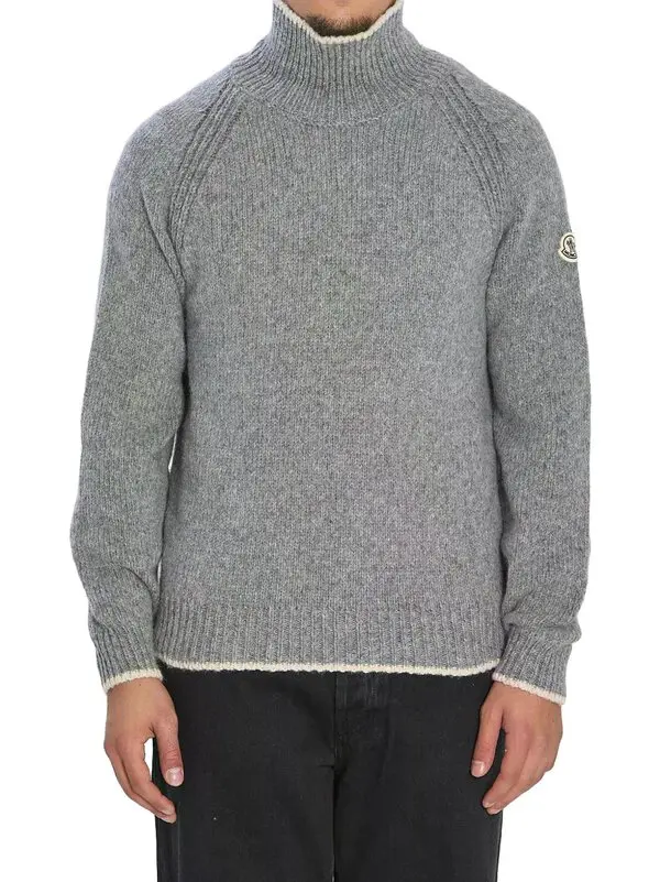 Moncler High-neck Sweater With Logo Patch - Grey