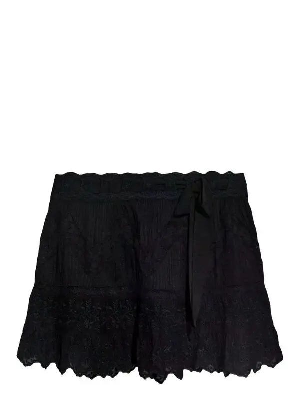 LoveShackFancy Embroidered Ruffled Skirt - Black