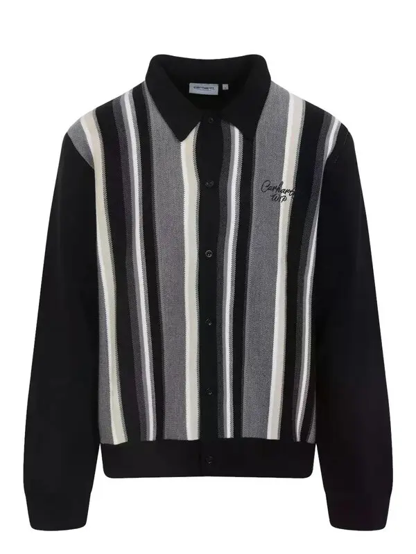 Carhartt Work In Progress Bainter Striped Polo-neck Cardigan - Black