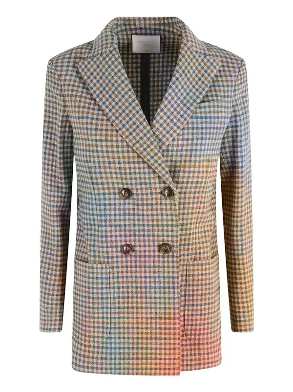 CIRCOLO 1901 Gingham-check Double-breasted Blazer - Brown