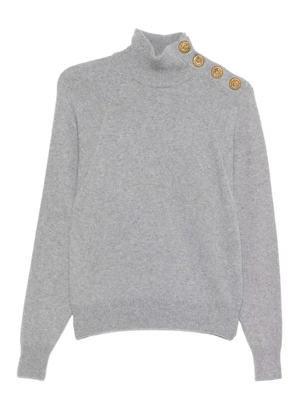 Balmain High-collar Button-detail Sweater - Grey