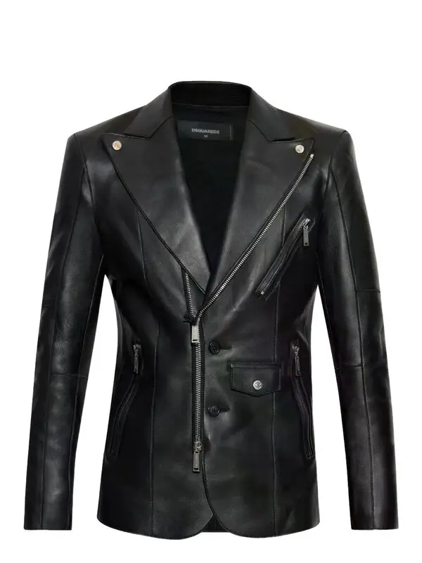 Dsquared2 Single-breasted Leather Blazer - Black