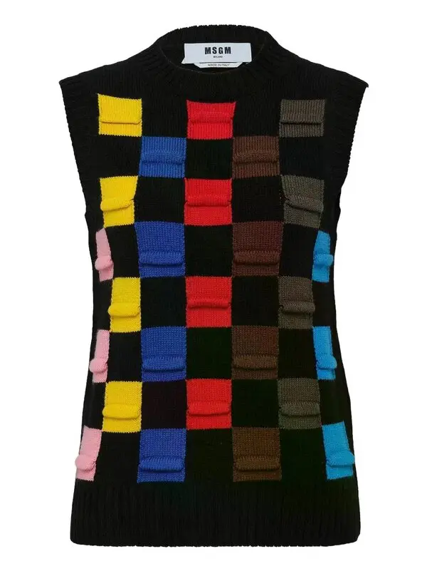 MSGM Checked Knitted Vest - Black
