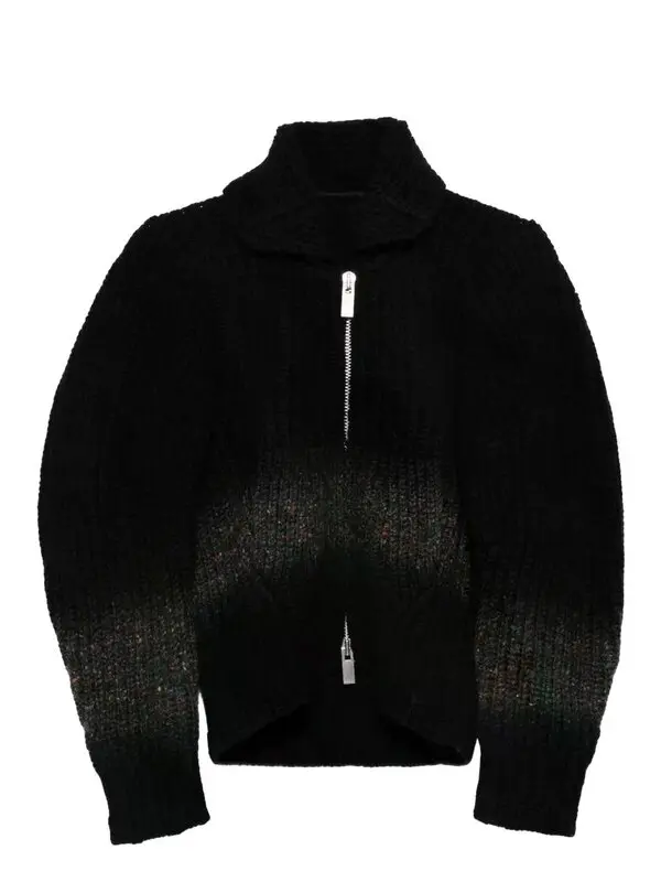 Sacai Zip-front Speckled Cardigan - Black