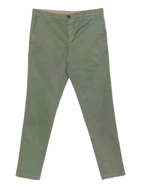 WHITE SAND Flat-front Cotton Trousers - Green