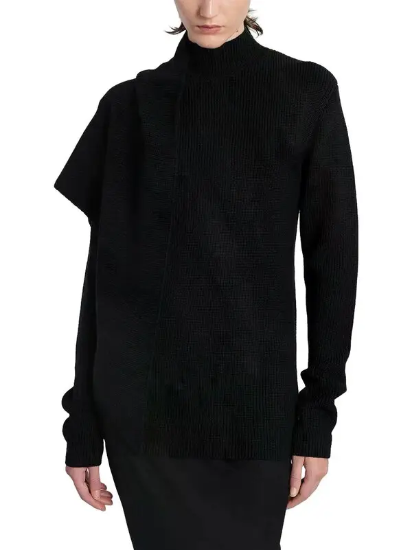 ENTIRE STUDIOS Ribbed Turtleneck Draped Sweater - Black