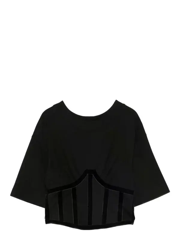 HAMZA Velvet-paneled Cropped Top - Black