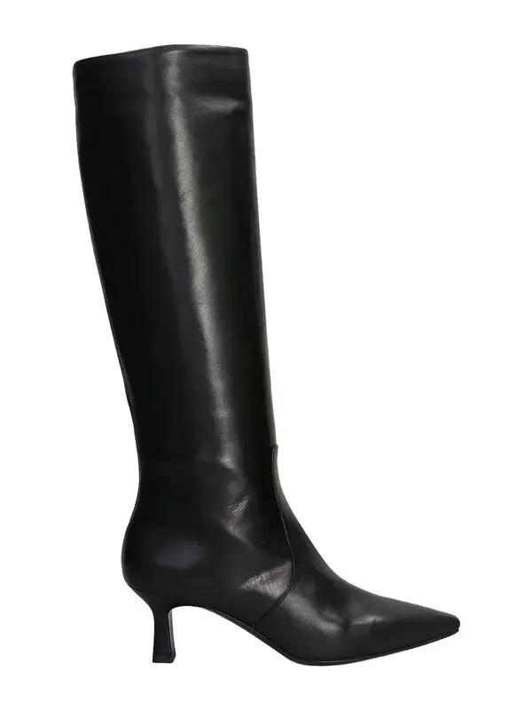 JULIE DEE Pointed-toe Knee-high Leather Boots - Black
